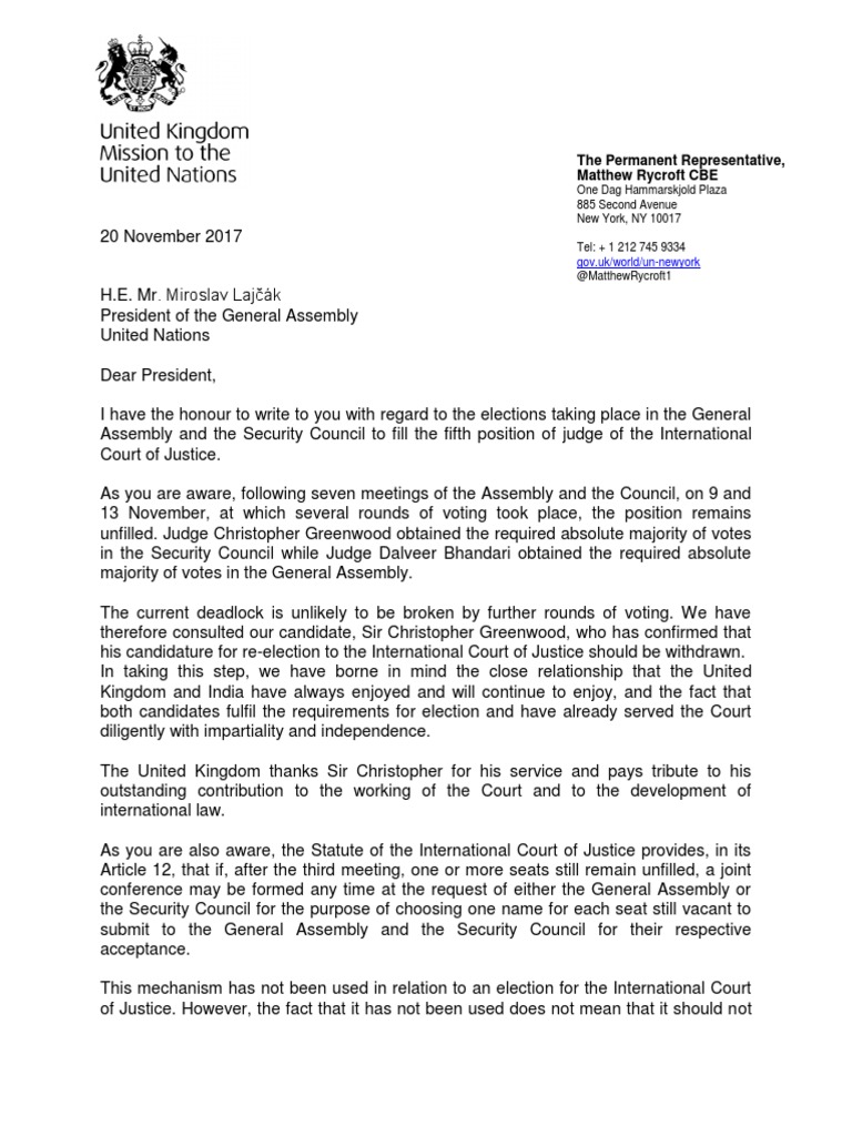 MR Letter To President of The General Assembly - ICJ | PDF ...