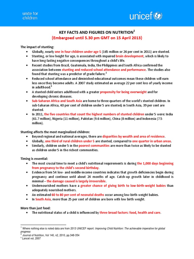 Unicef - Factsheet - Unicef. Key Facts and Figures On Nutrition. 2013 ...
