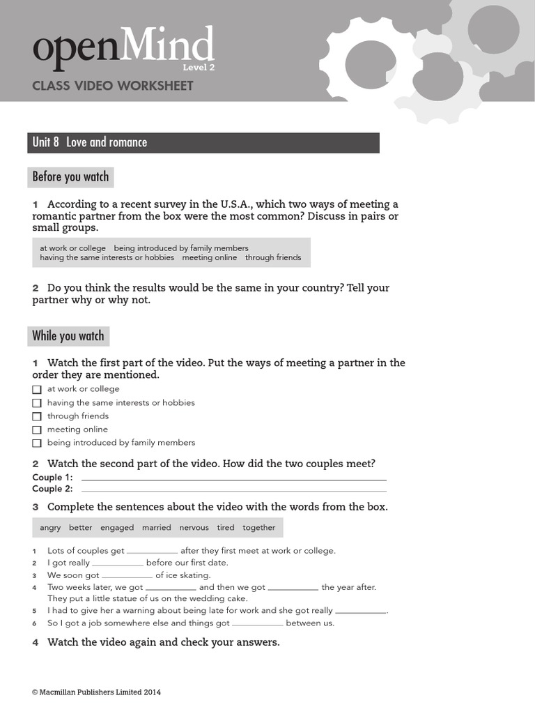 OpenMind 2 Unit 8 Class Video Worksheet | PDF