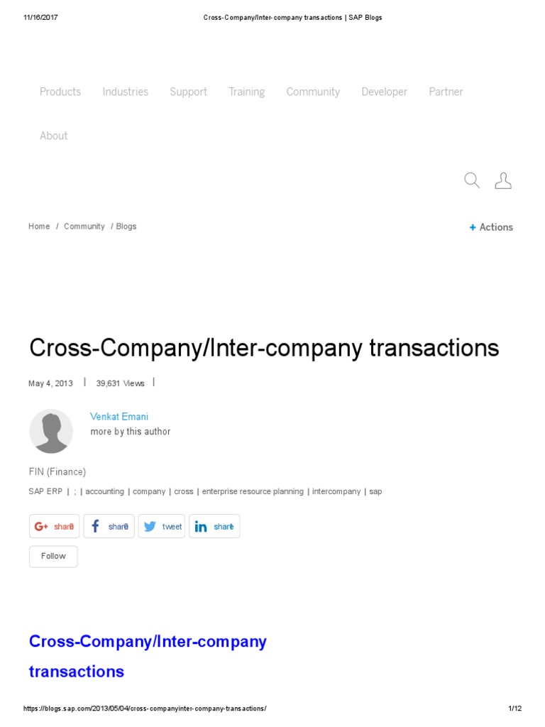 Cross-Company - Inter-Company Transactions - SAP Blogs | PDF ...