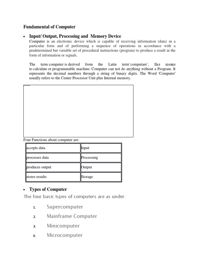 Fundamental of Computer Input/ Output, Processing and Memory Device ...
