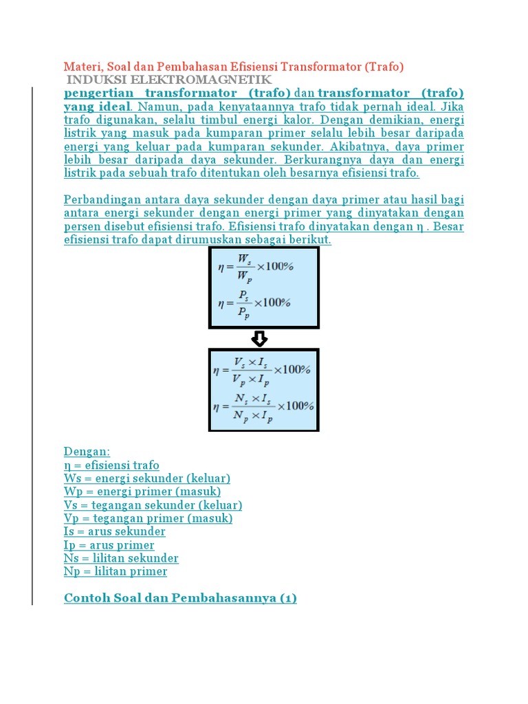 Pembahasan Efisiensi Transformator | PDF | Metode & Bahan Ajar | Sains & Matematika