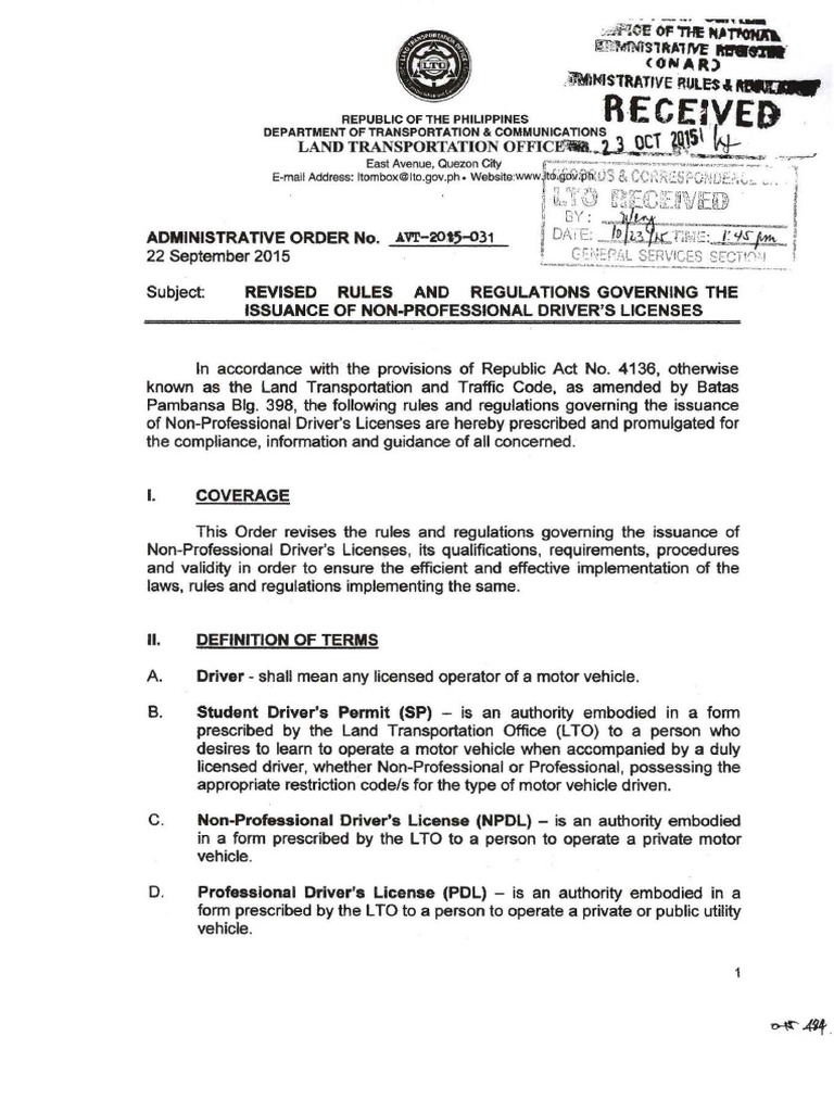 LTO Administrative Order AVT - 2015 - 031 Sept 22 2015 PDF | PDF ...