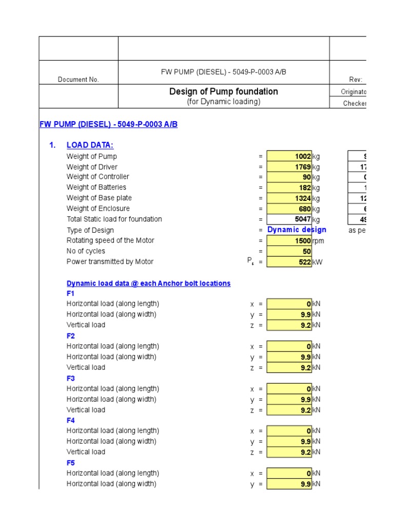 Dynamic Design of Pump Foundation | PDF | Stress (Mechanics) | Screw