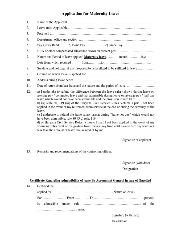 Maternity Leave Application Format PDF | PDF | Government Information ...