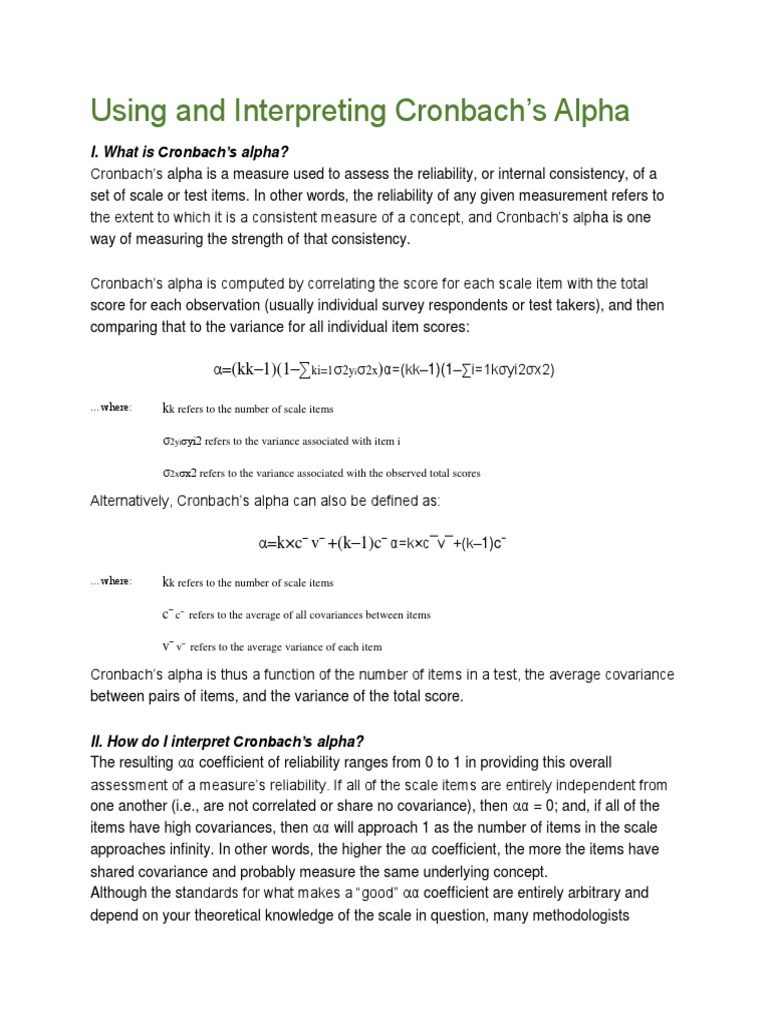 Interpreting Cronbach's Alpha Reliability | PDF | Cronbach's Alpha ...