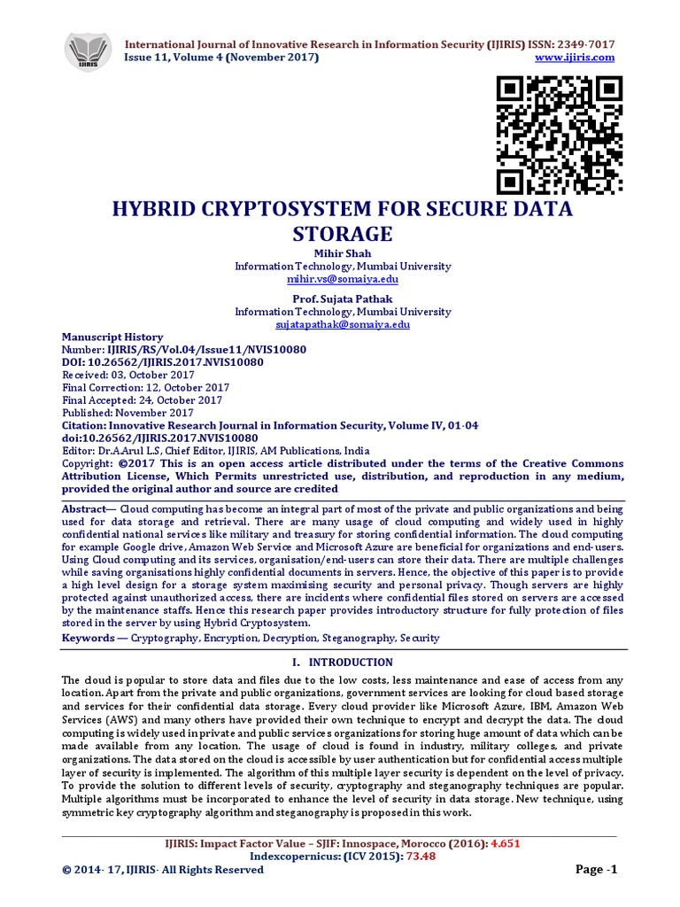 Hybrid Cryptosystem For Secure Data Storage | PDF | Cryptography | Key ...