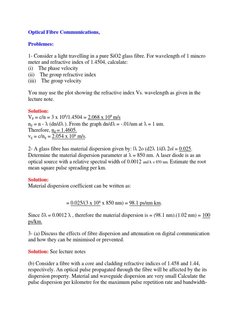 Optical Fibre Communications | PDF | Dispersion (Optics) | Refractive Index