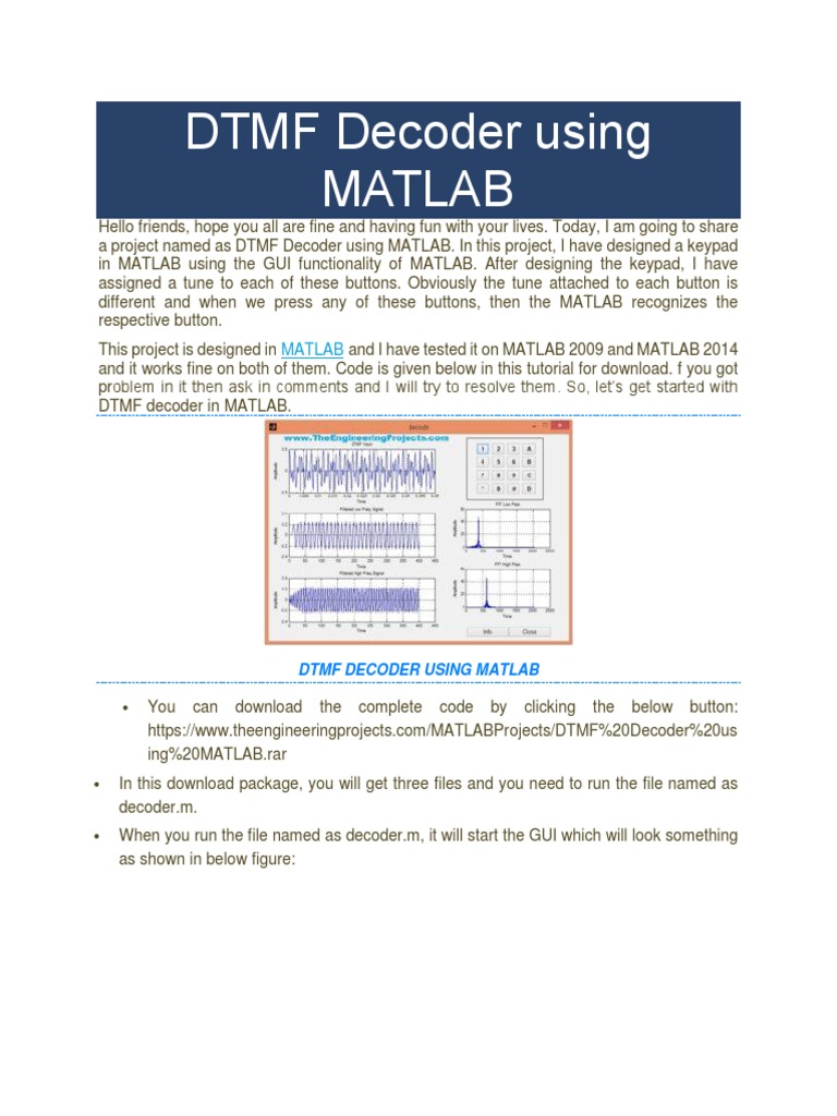 Dtmf Decoder Using Matlab Matlab Signal Processing