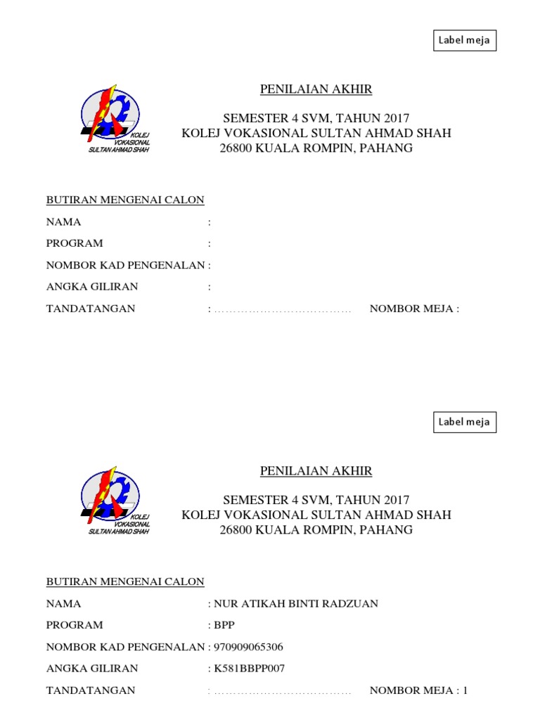 Label Meja Sejarah | PDF