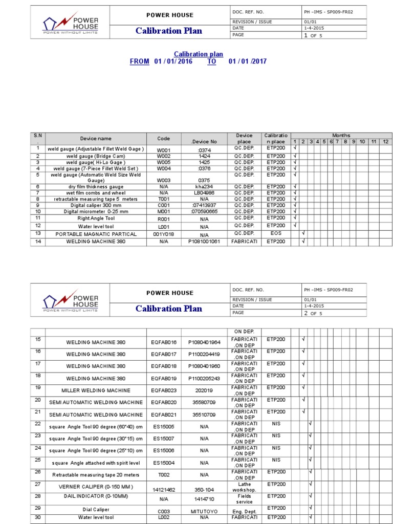 02-Calibration Plan 2016 | PDF | Scientific Observation | Tools