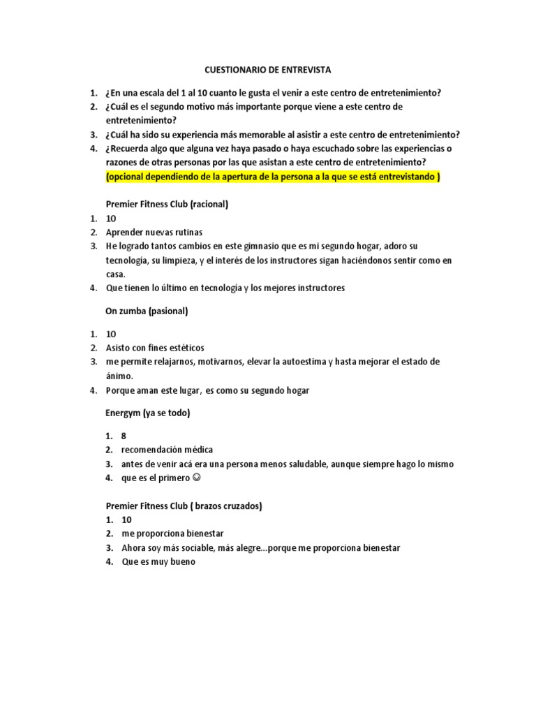 Cuestionario de Entrevista | PDF | Ocio