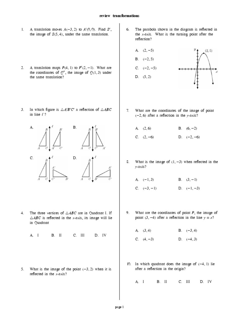 2 Transformations Assignment Pdf Cartesian Coordinate System