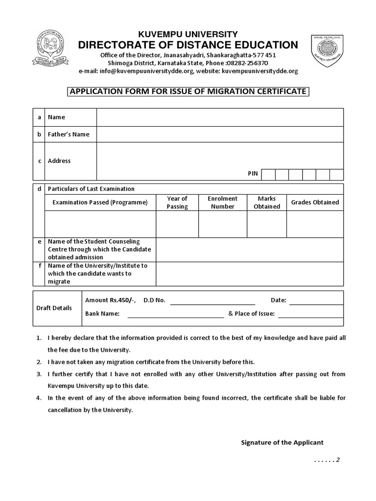 Directorate of Distance Education: Application Form For Issue of ...