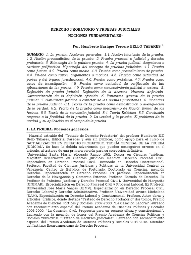 Material Curso General Probatorio. Nociones Fundamentales de La Prueba ...