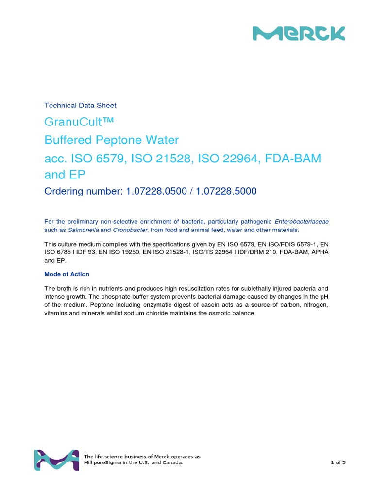 Buffered Peptone Water - Merck | PDF | Growth Medium | Salmonella