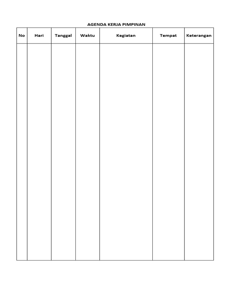 Contoh Format Agenda Kerja Pimpinan | PDF