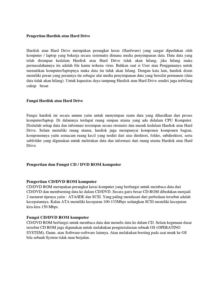 Pengertian Hardisk Atau Hard Drive | PDF