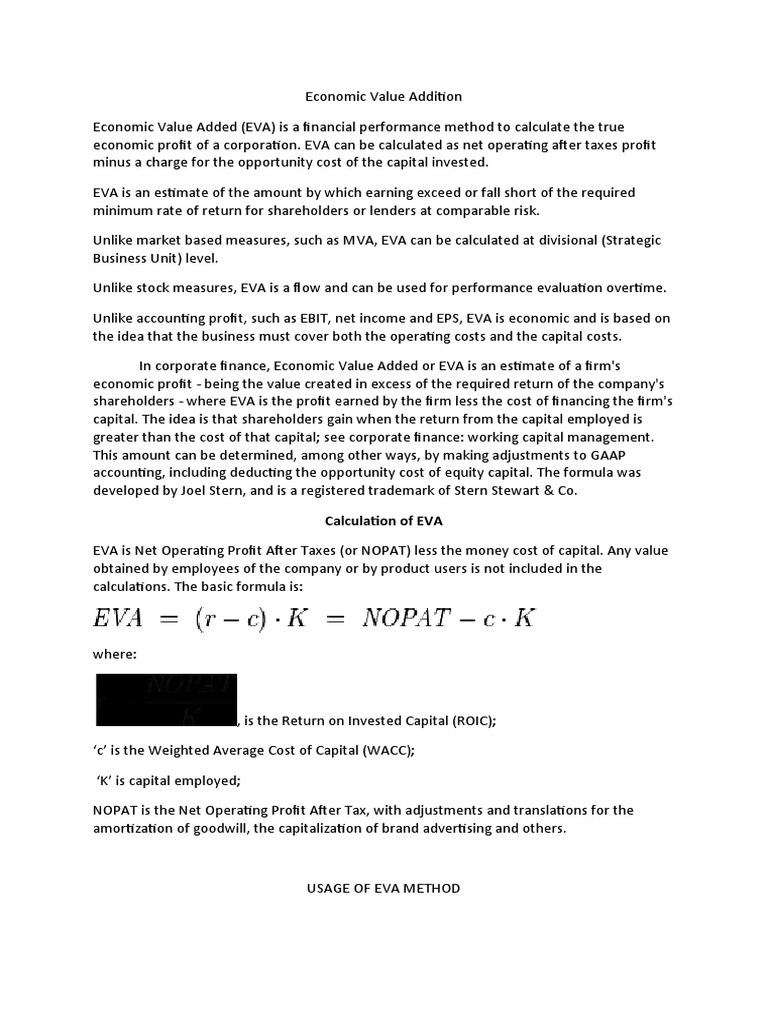 Calculation of EVA | PDF | Cost Of Capital | Expense