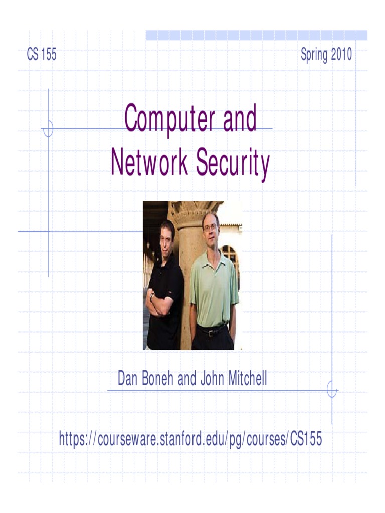 Computer and Network Security Network Security: Dan Boneh and John ...