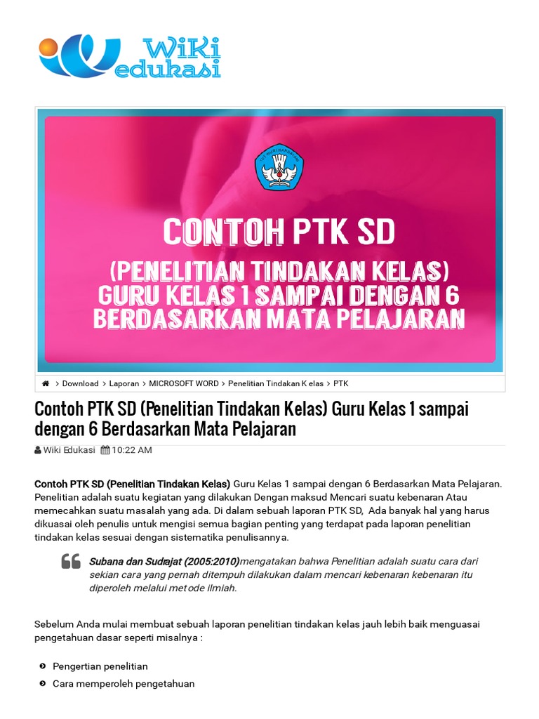 Contoh PTK SD Penelitian Tindakan Kelas PDF | PDF