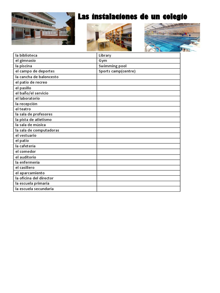 VOCABULARIO - Las Instalaciones de Un Colegio | PDF