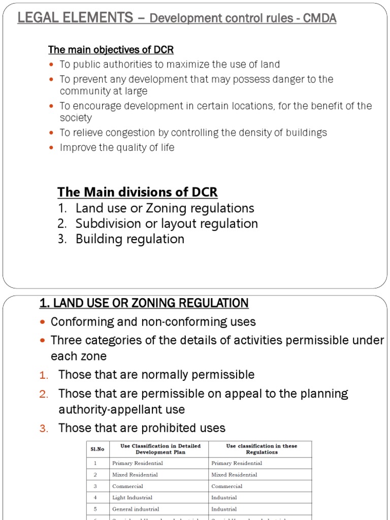 Development Control Rules - CMDA: The Main Divisions of DCR | PDF ...