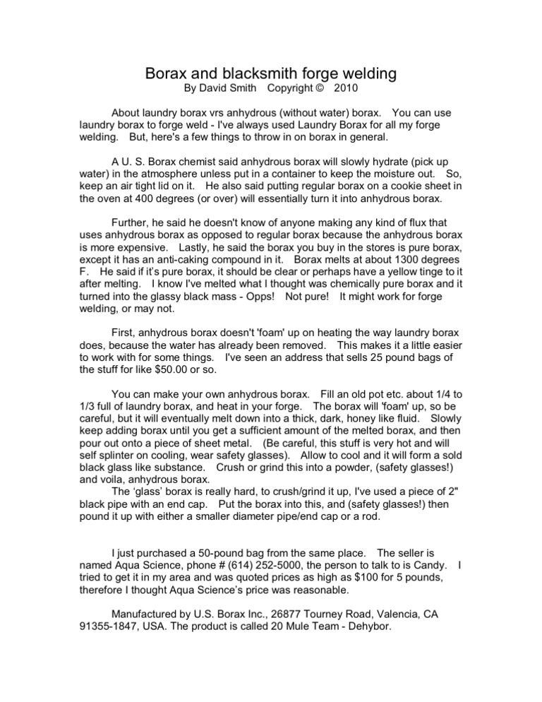 Borax Flux Notes | PDF | Blacksmith | Welding