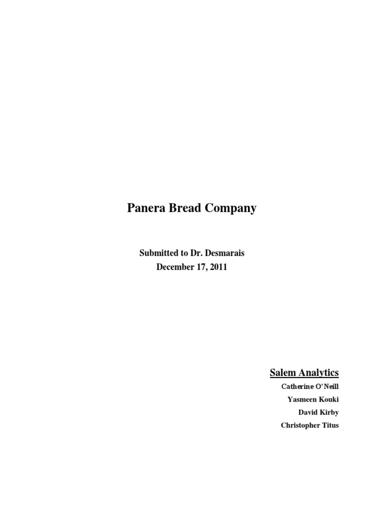 Salem Analytics Panera Bread Company Final Report PDF | PDF | Franchising | Strategic Management