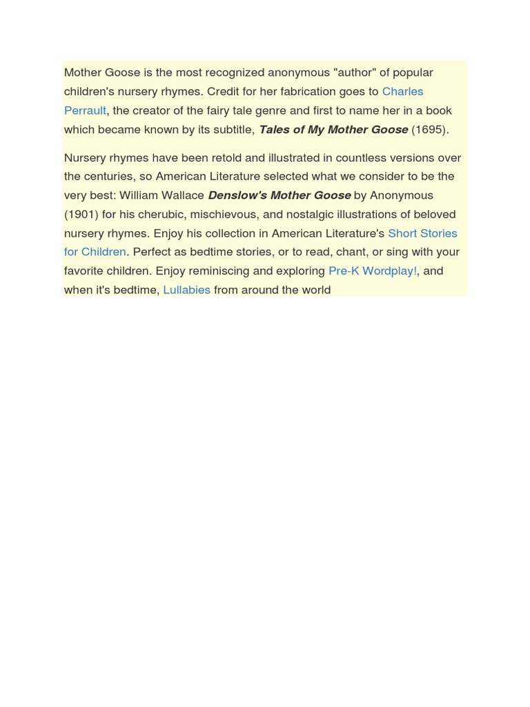 Classic Mother Goose Nursery Rhymes | PDF | Poetry | Classics