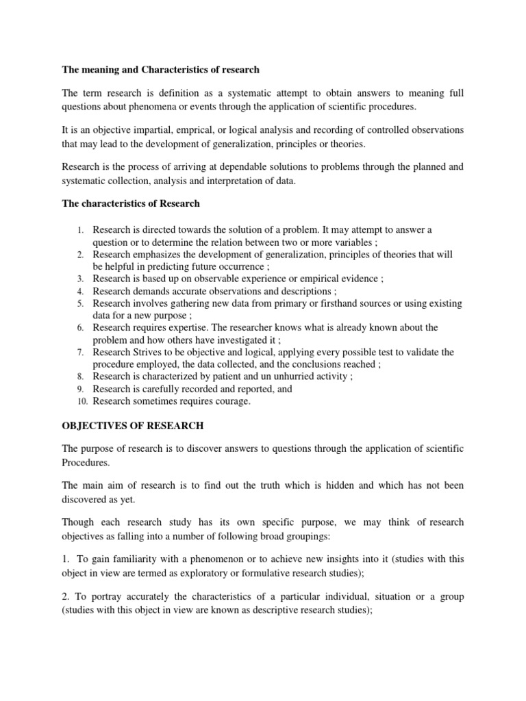 The Meaning and Characteristics of Research | Download Free PDF ...