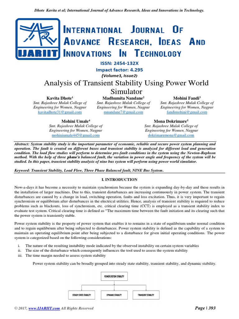 Analysis of Transient Stability Using Power World Simulator: ISSN: 2454 ...