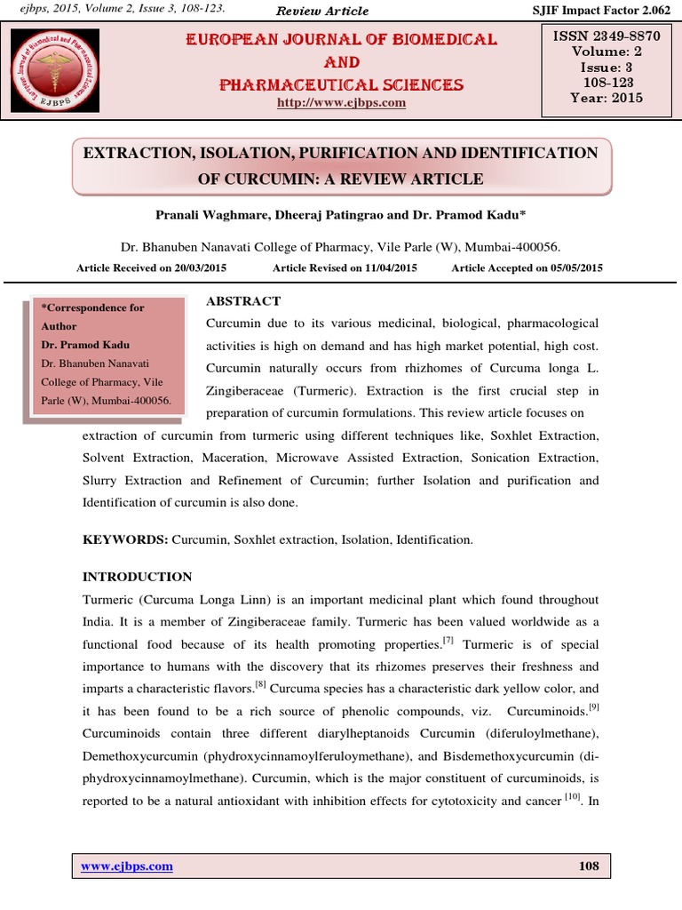 Extraction, Isolation, Purification and Identification Curcumin | PDF ...