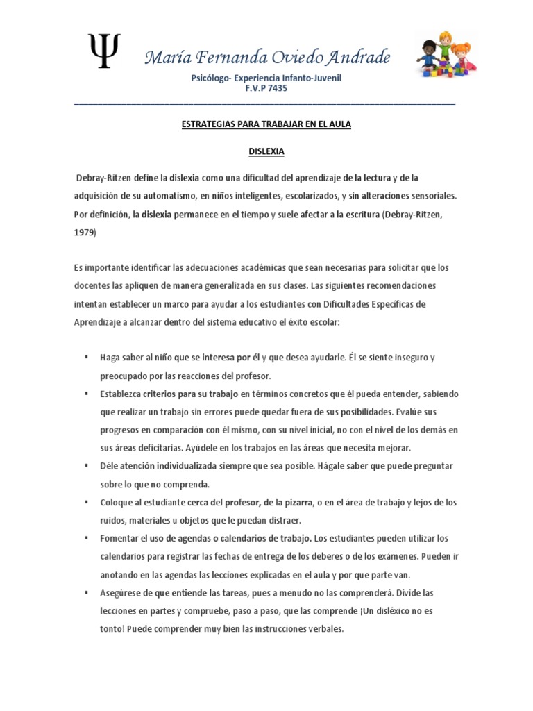 Estrategias para Trabajar en El Aula Dislexia | PDF | Dislexia | Salón ...