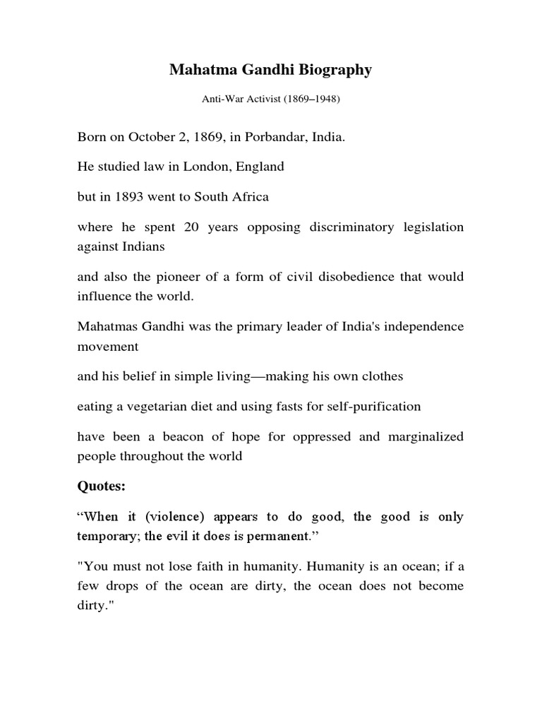 Mahatma Gandhi Biography | PDF | Mahatma Gandhi | Violence