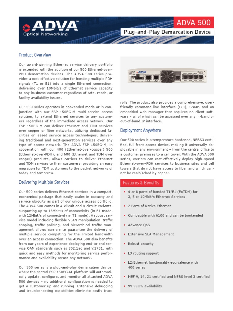 ADVA 500: Plug-and-Play Demarcation Device | PDF | Ethernet ...