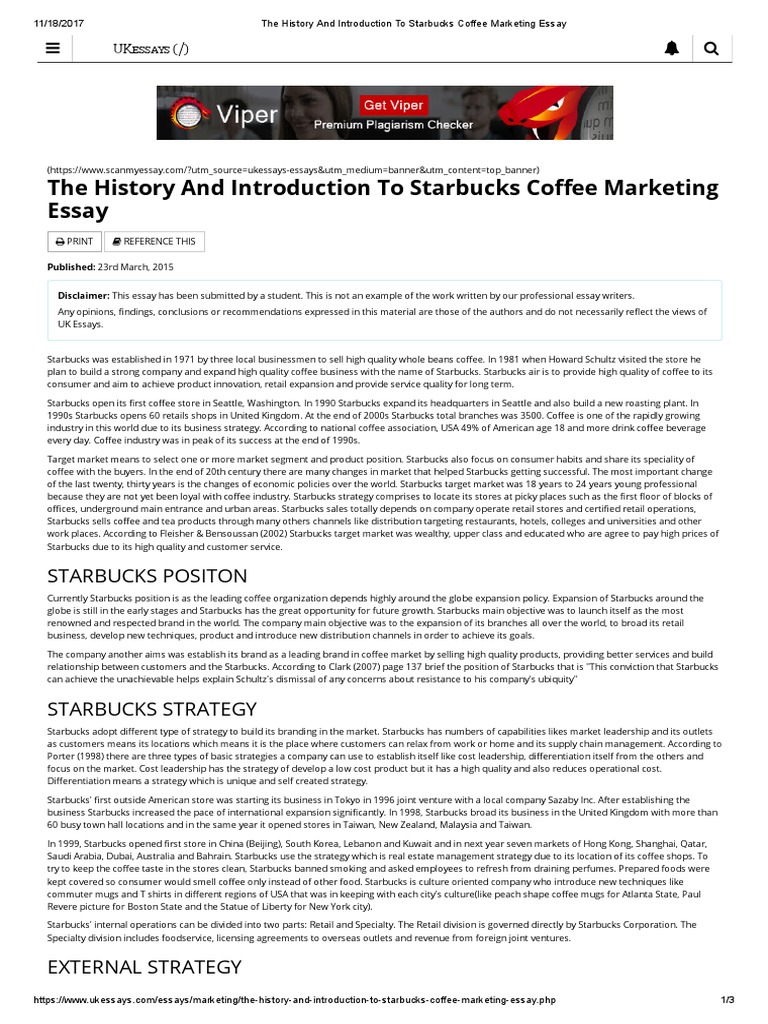 The History and Introduction To Starbucks Coffee Marketing | PDF ...