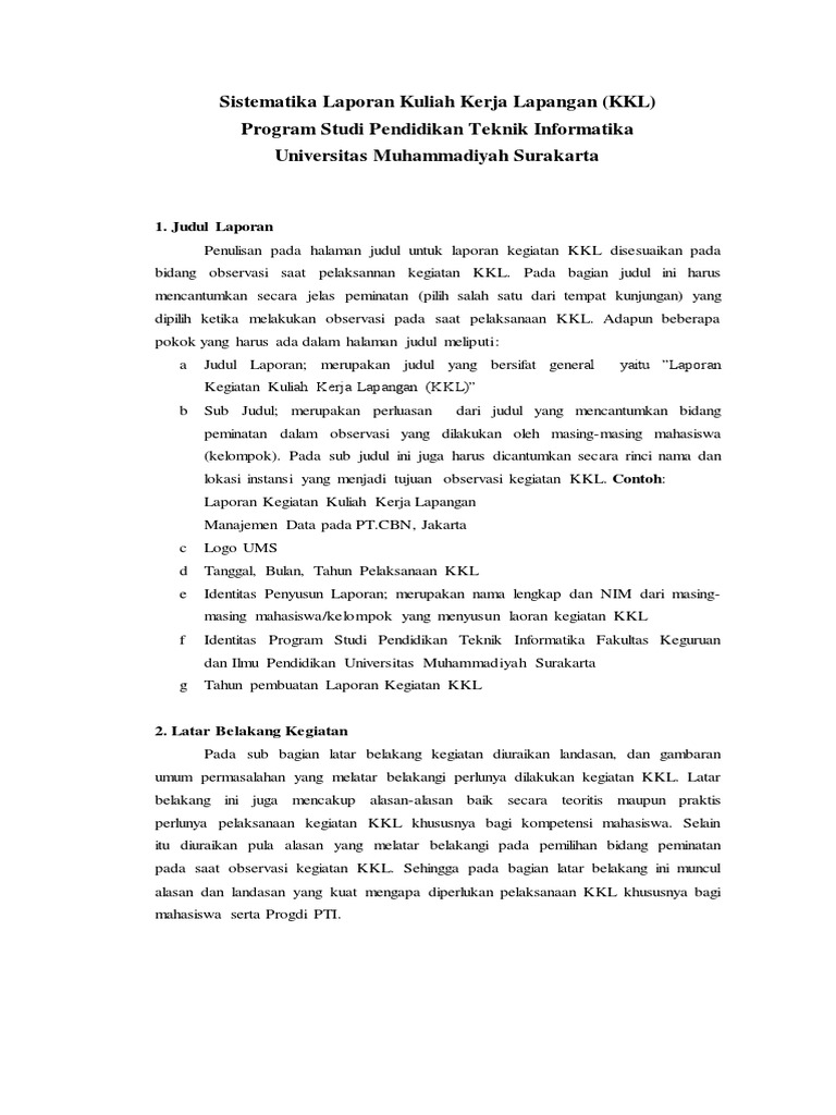 Panduan Penyusunan Laporan KKL PDF | PDF