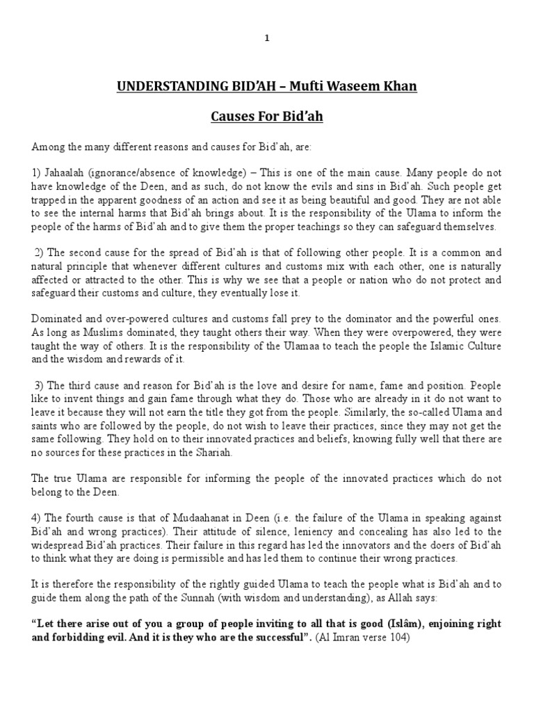 Bidah Notes | PDF | Hadith | Prophets And Messengers In Islam