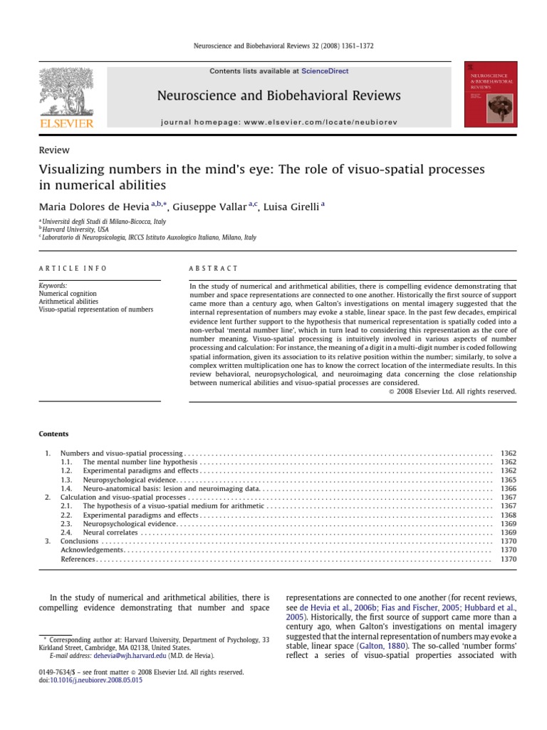 Visualizing Numbers in The Mind's Eye. The Role of Visuo-Spatial ...