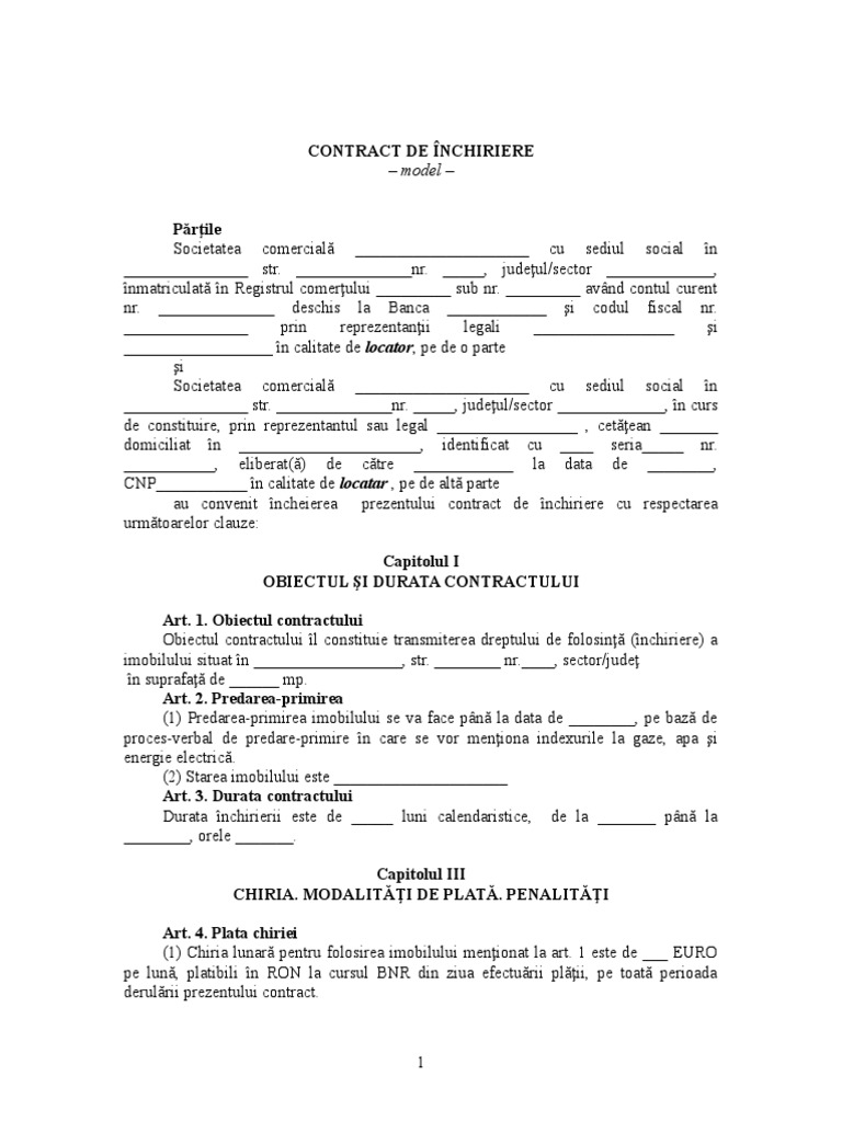 Model Contract de Inchiriere Locuinta - Laurentiu Mihai | PDF