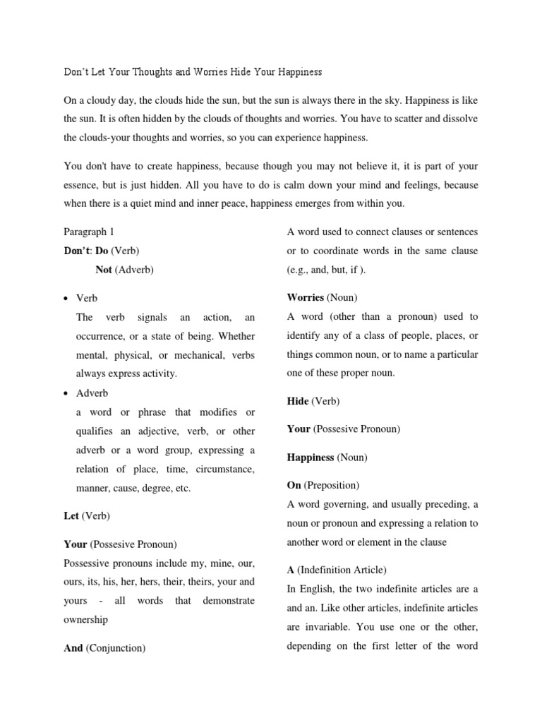 Don't: Do (Verb) Not (Adverb) Worries (Noun) | PDF | Verb | Noun