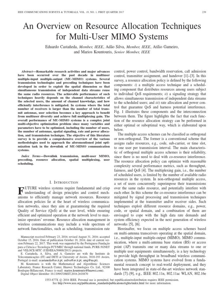 An Overview On Resource Allocation Techniques For Multi-User MIMO Systems | PDF | Mimo ...