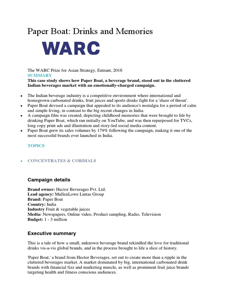 Paper Boat: Drinks and Memories: Campaign Details | PDF | Drink | Brand