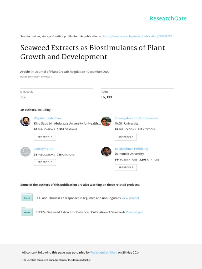 Seaweed Extracts As Biostimulants of Plant Growth | PDF | Algae | Plants