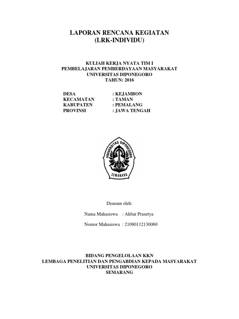 Contoh Laporan Rencana Kegiatan KKN | PDF