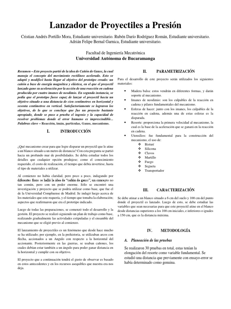Lanzador de Proyectiles A Presión | PDF | Movimiento (física) | Arco y ...