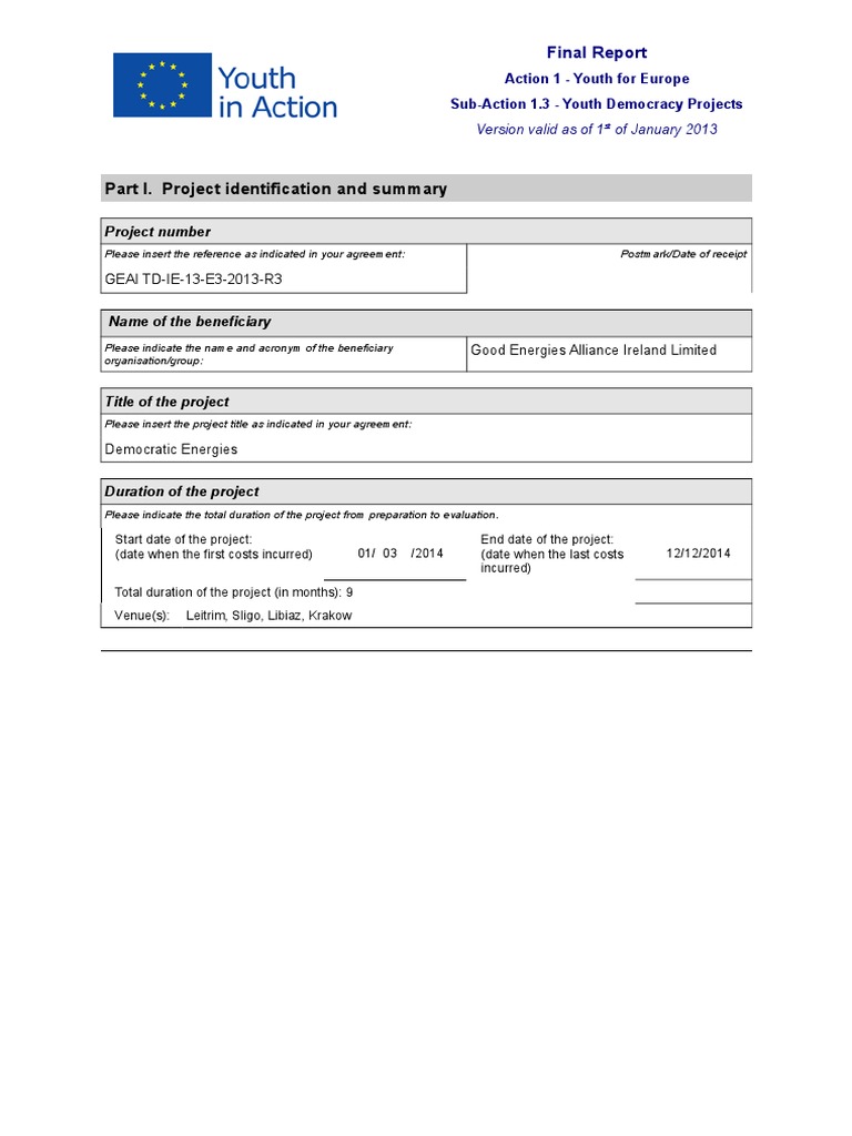 Part I. Project Identification and Summary | PDF | European Union | Youth