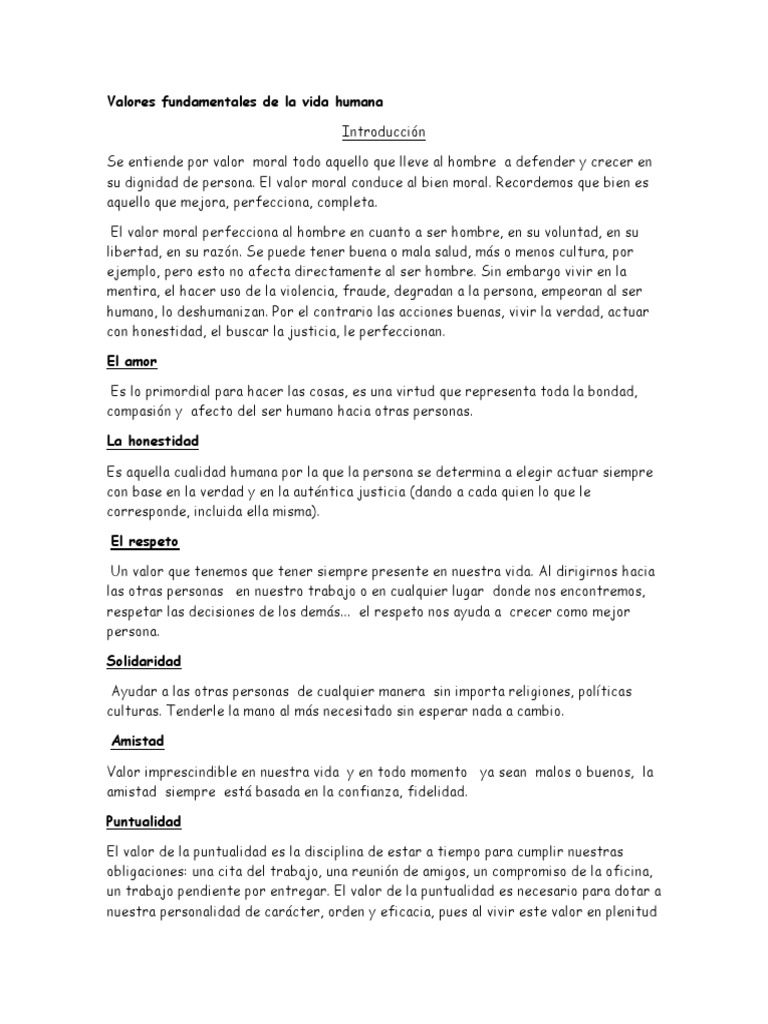Valores Fundamentales de La Vida Humana | PDF | Moralidad | Tolerancia