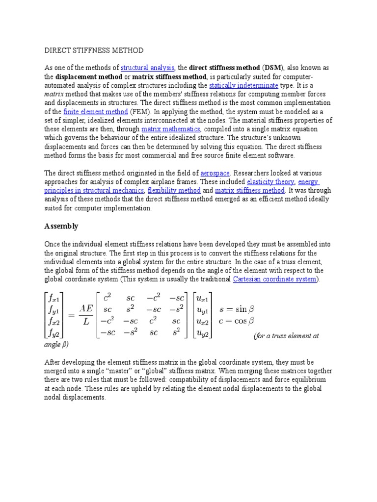Direct Stiffness Method | PDF | Mechanical Engineering | Mathematical Analysis